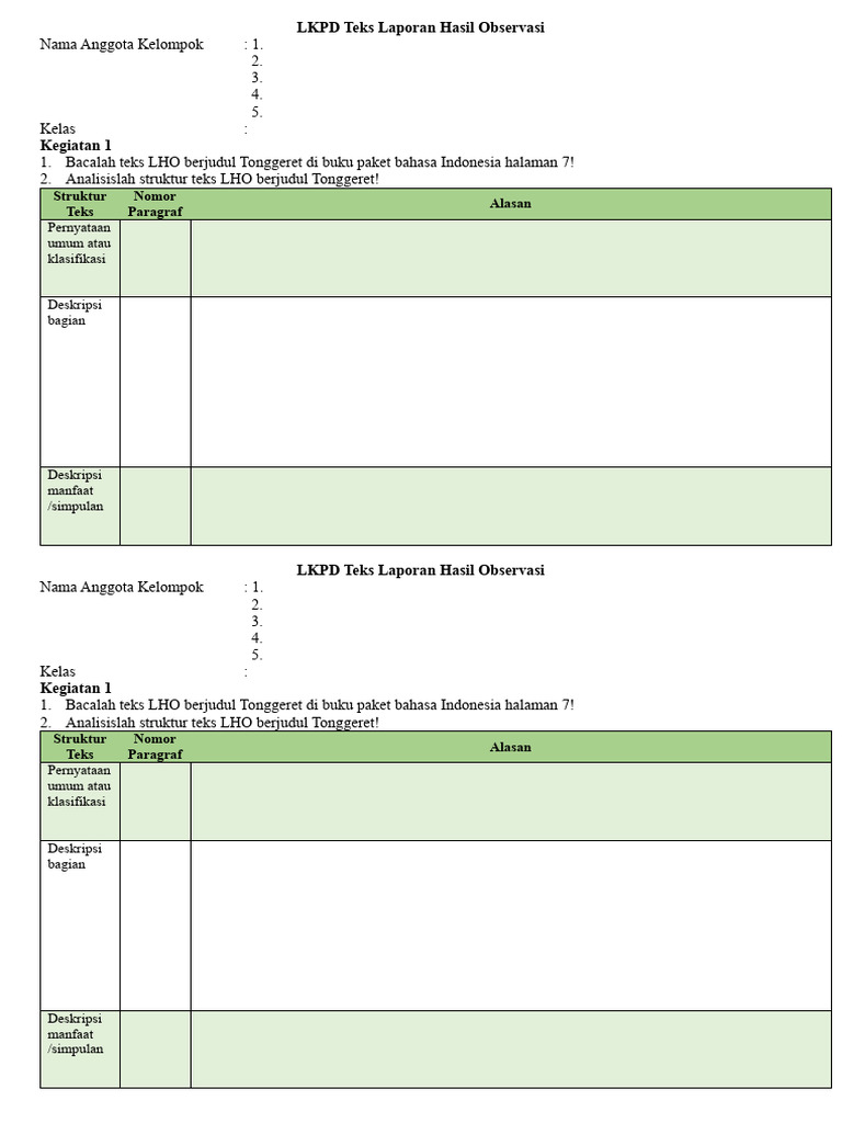 Lkpd Teks Laporan Hasil Observasi Pdf
