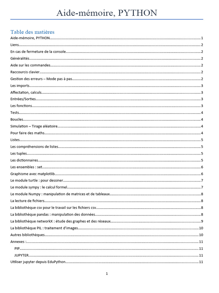 Aide-mémoire Python : Guide Complet | PDF | Python (Langage de programmation) | Programmation ...