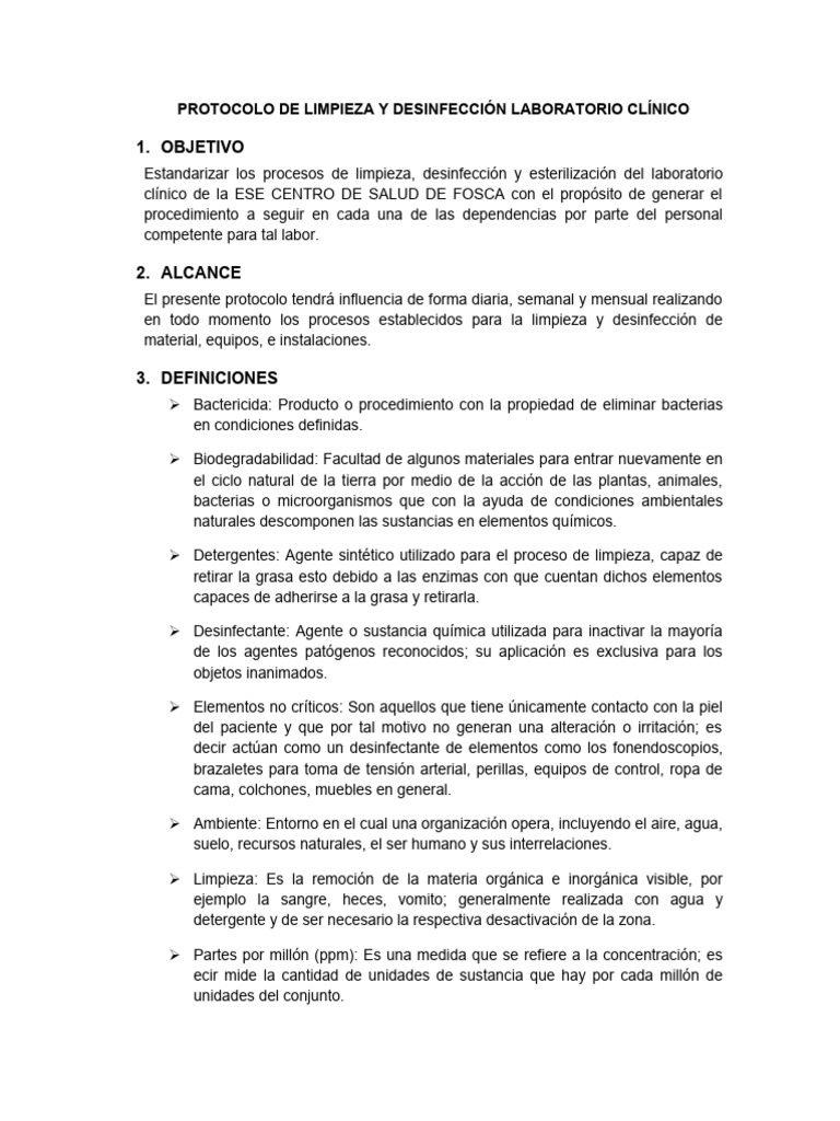 Protocolo Limpieza Lab Clínico | PDF | Agua | Detergente