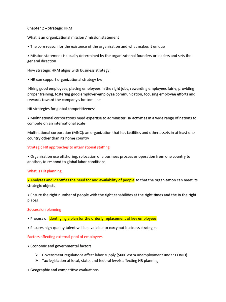 Chapter 2 SHRM Summary | PDF | Layoff | Human Resource Management