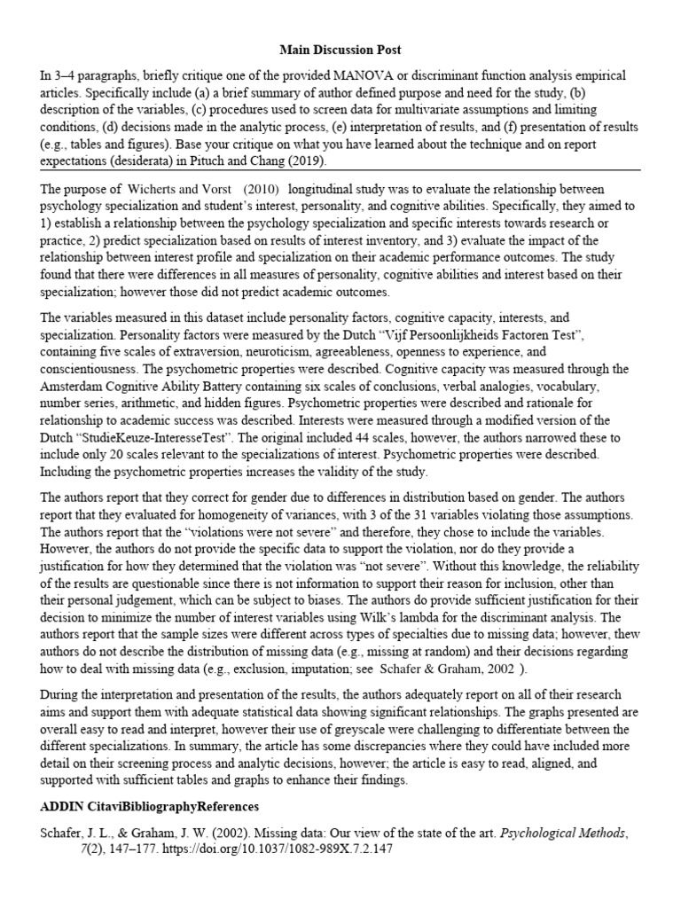 Multivariate Analysis Article Critique | PDF | Psychometrics | Psychology