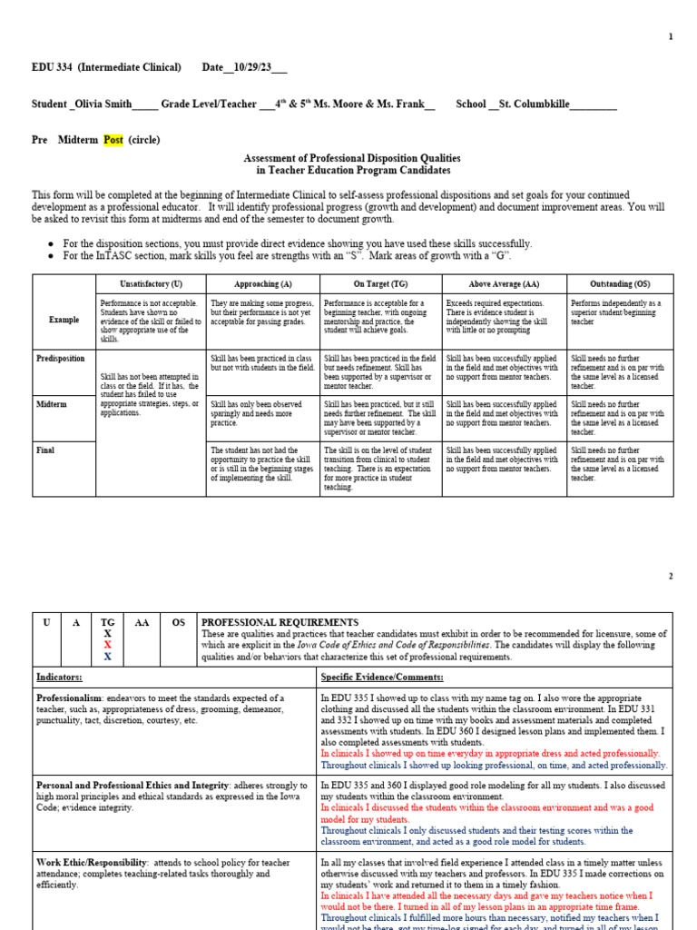dispositions intasc form loras students 2023 final | PDF | Learning ...