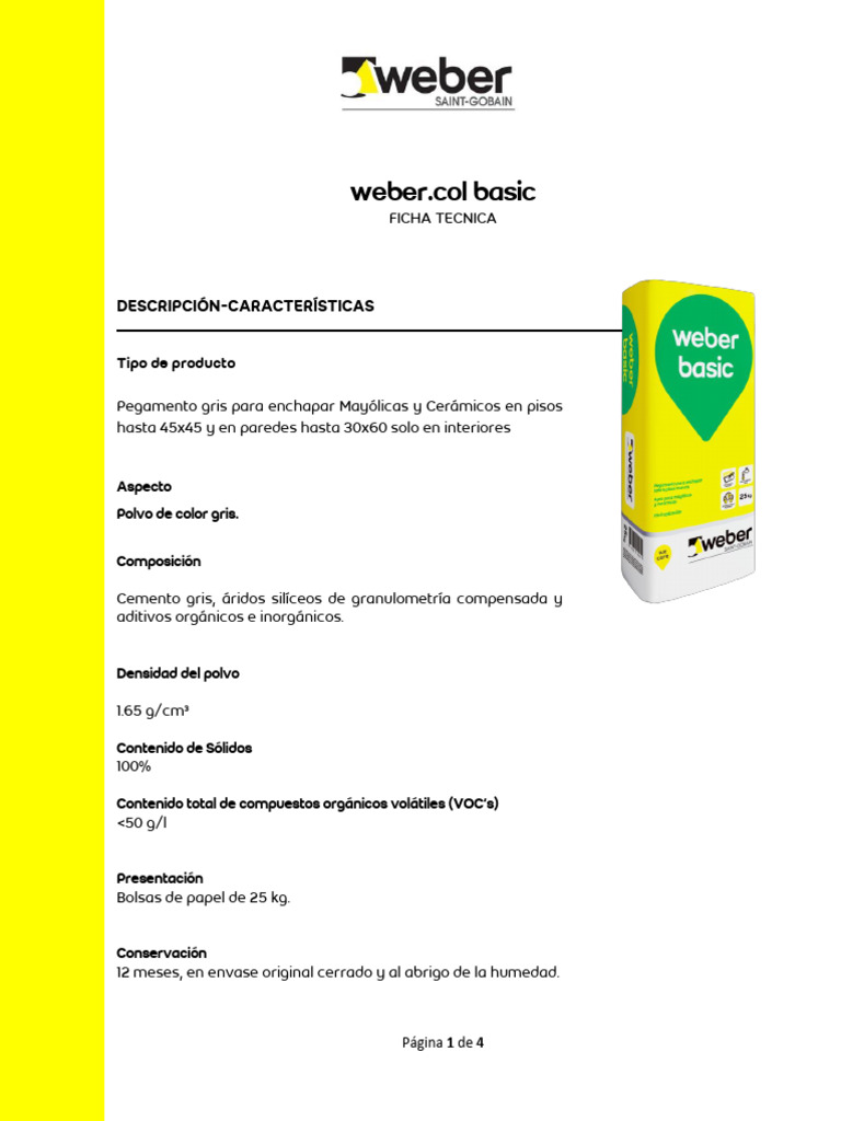 FICHA TECNICA FRAGUA GRIS- WEBER BASIC | PDF | Materiales