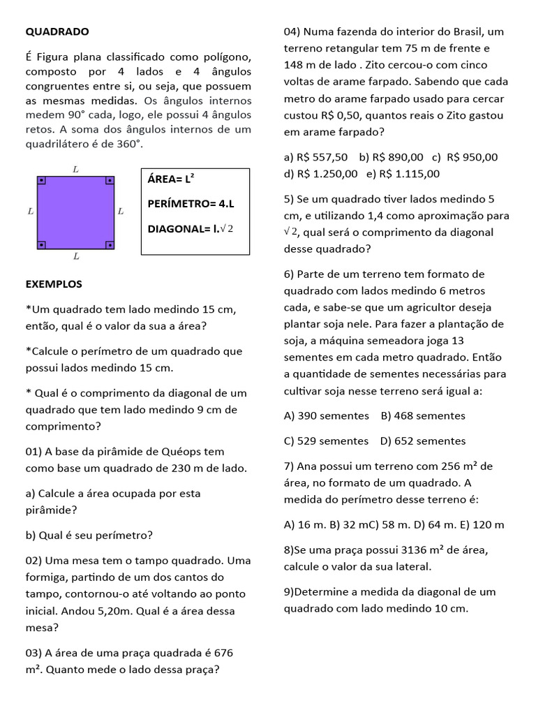 QUADRADO | PDF | Ângulo | Polígono