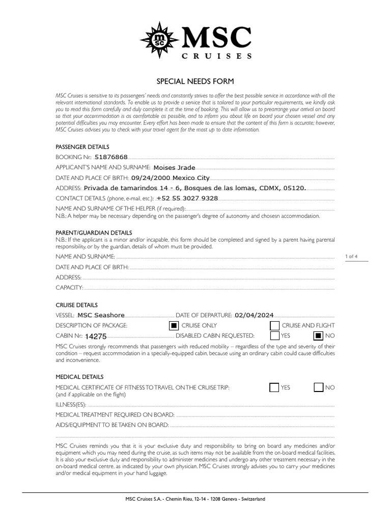 MSC Special Needs Form Instructions | PDF | Pregnancy | Wheelchair