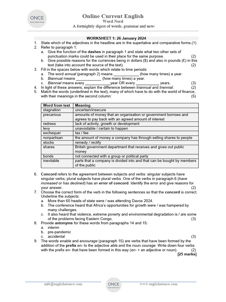 Once Word Nerd Worksheet 1 January 26 2024 | PDF | Languages | Foreign ...