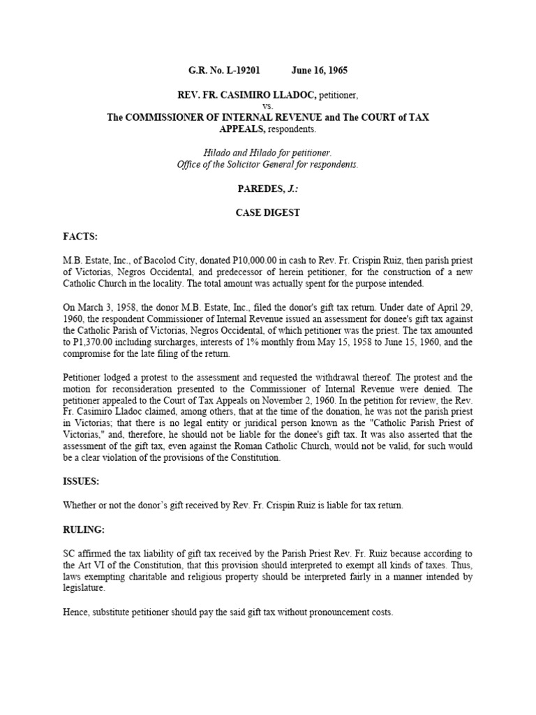 GR L-19291 Lladoc vs. CIR & CTA | PDF | Taxes | Justice