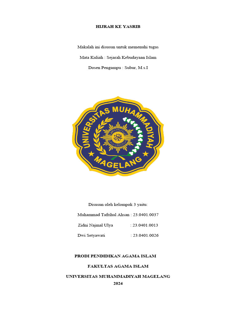 Makalah Hijrah Rosul Ke Yasrib | PDF