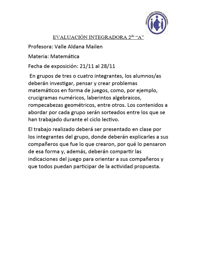 EVALUACIÓN INTEGRADORA 2do Año.. | PDF