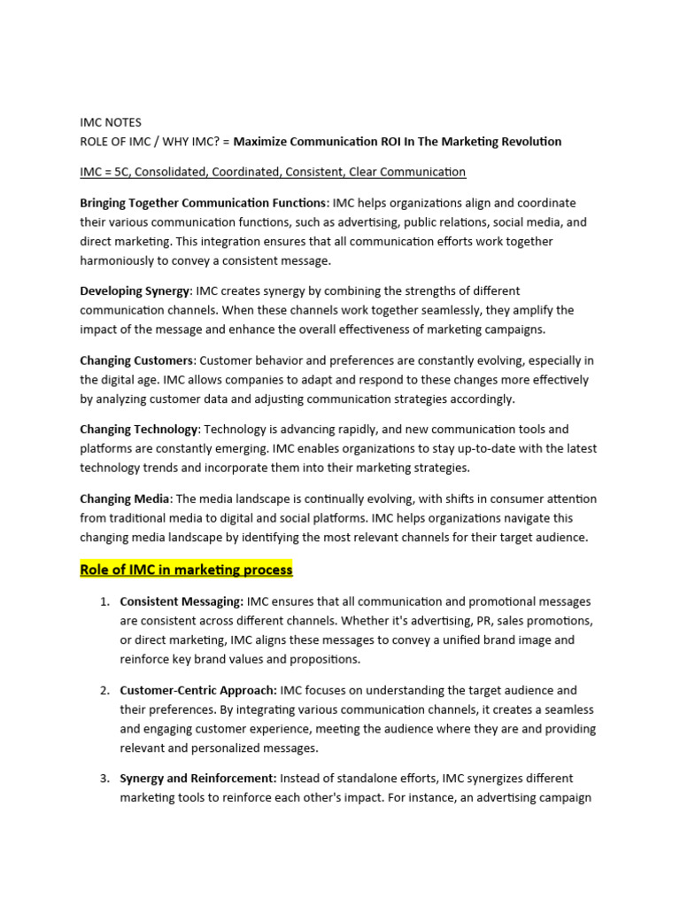 IMC Overall Notes | Download Free PDF | Brand | Target Audience
