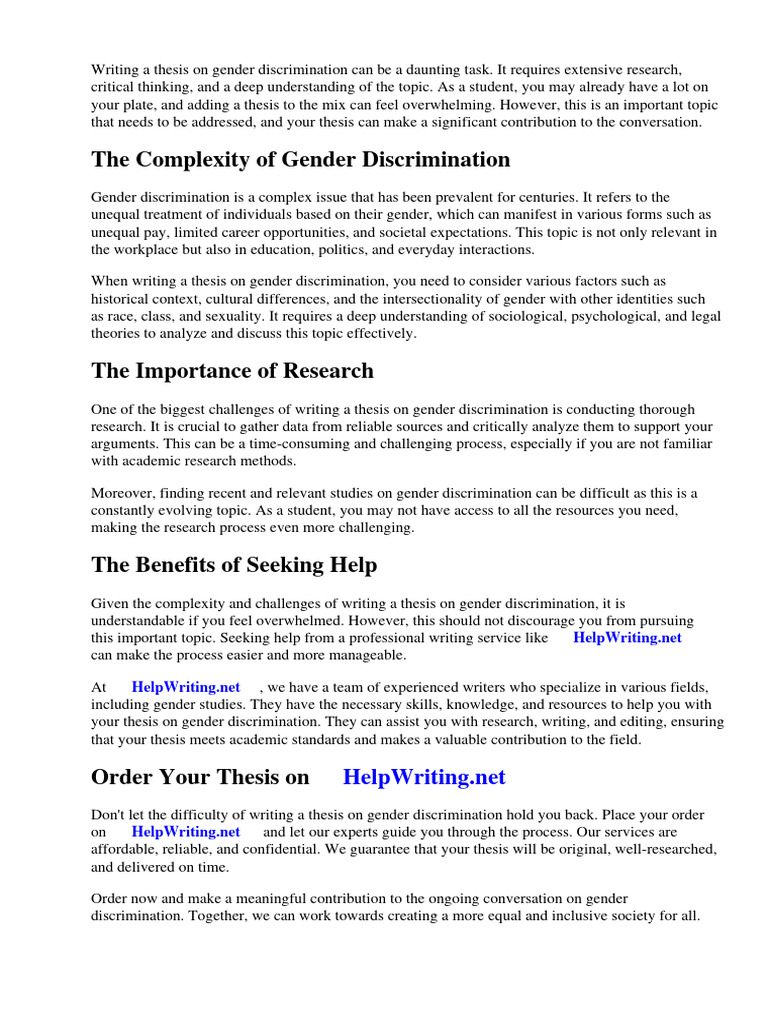Gender Discrimination Term Papers | Download Free PDF | Gender | Gender ...