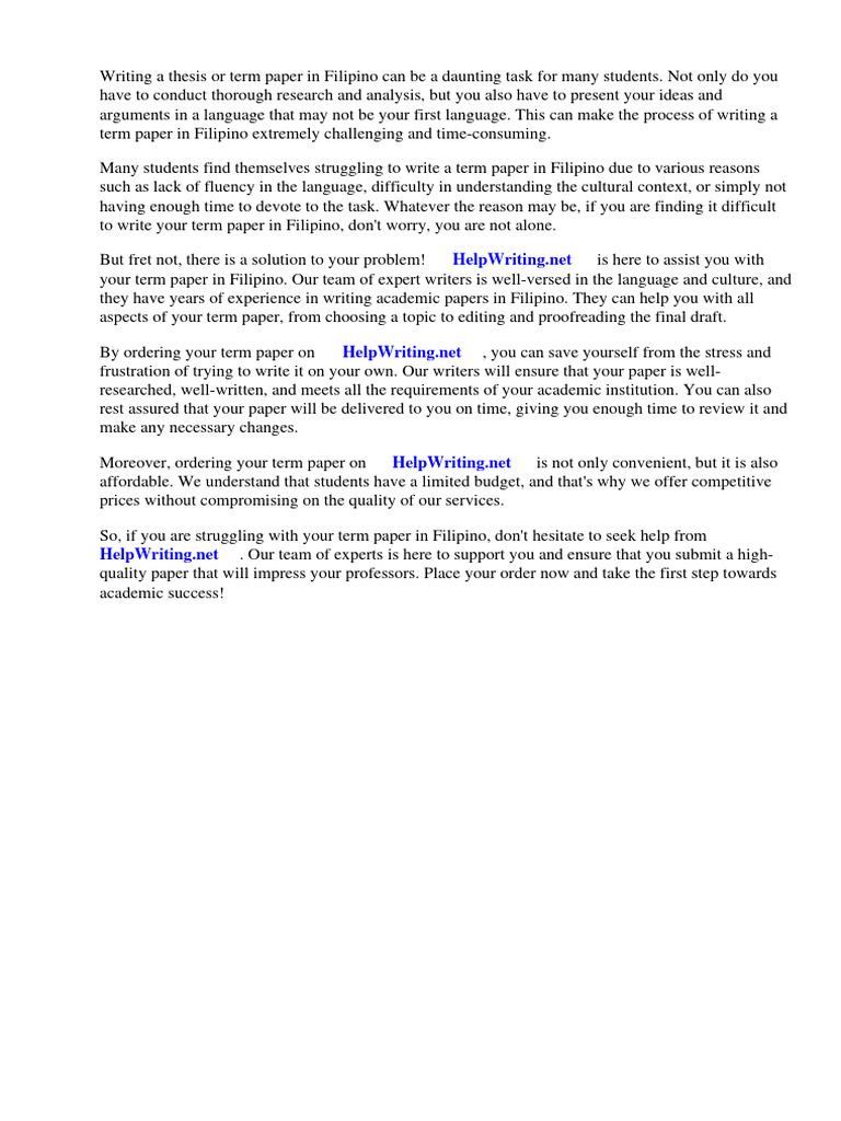 Term Paper in Filipino Sample | PDF | Tagalog Language | Human ...
