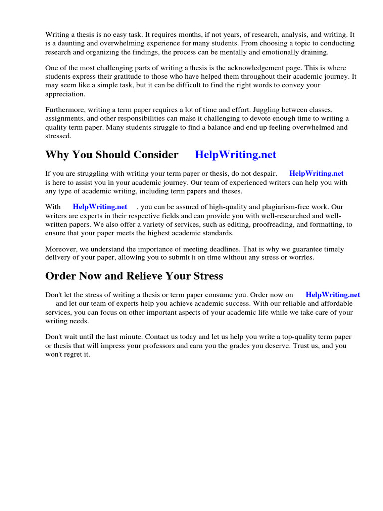 Acknowledgement Example For Term Paper | PDF | Thesis | Essays