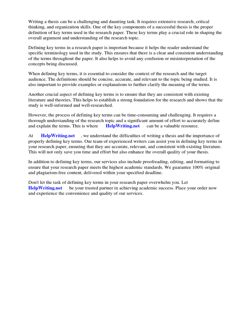 Definition of Key Terms in A Research Paper | PDF | Thesis | Academic ...
