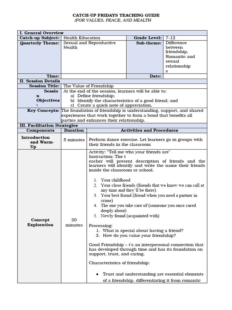Catch-Up Fridays Teaching Guide | Download Free PDF | Friendship | Intimate Relationships
