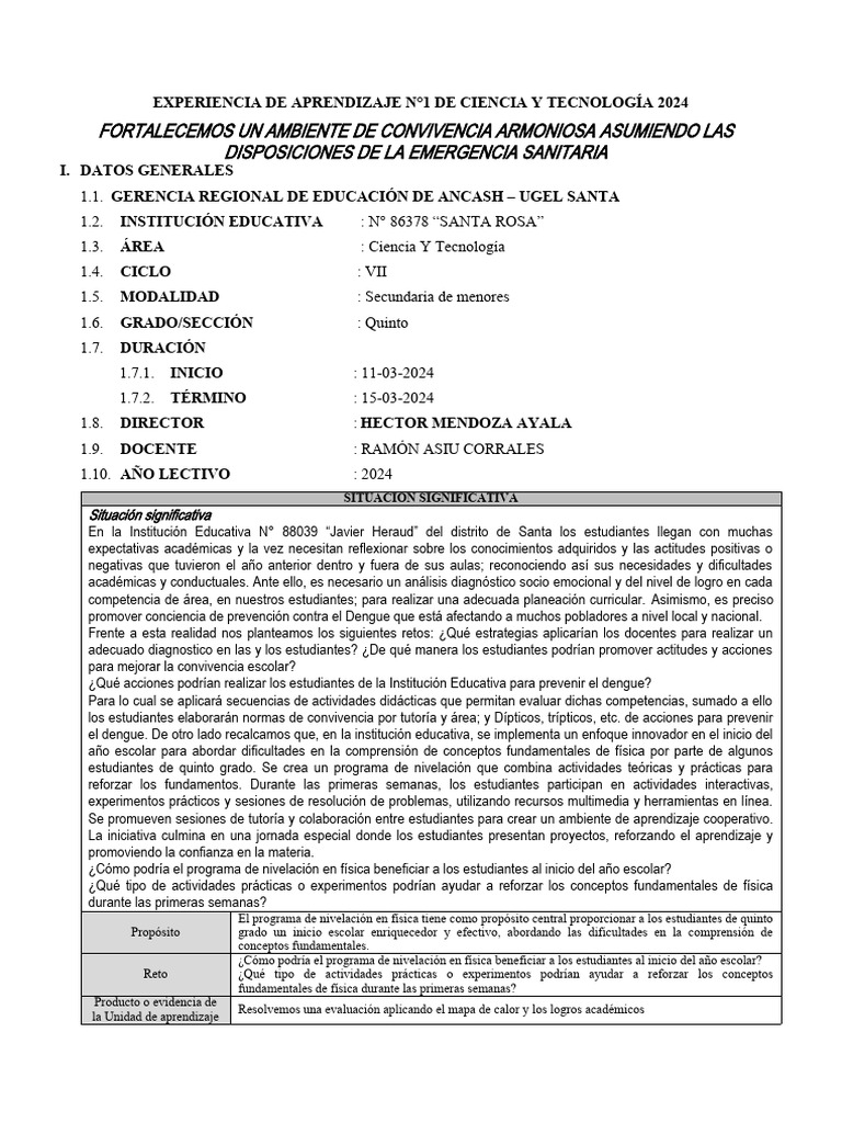 5° Unidad CyT 2024 IMPRIMIR | PDF | Evaluación | Aprendizaje