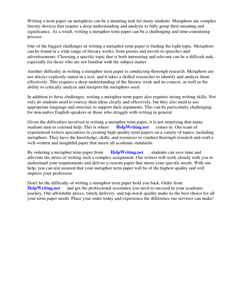 Metaphor Term Paper | PDF | Metaphor | Parable