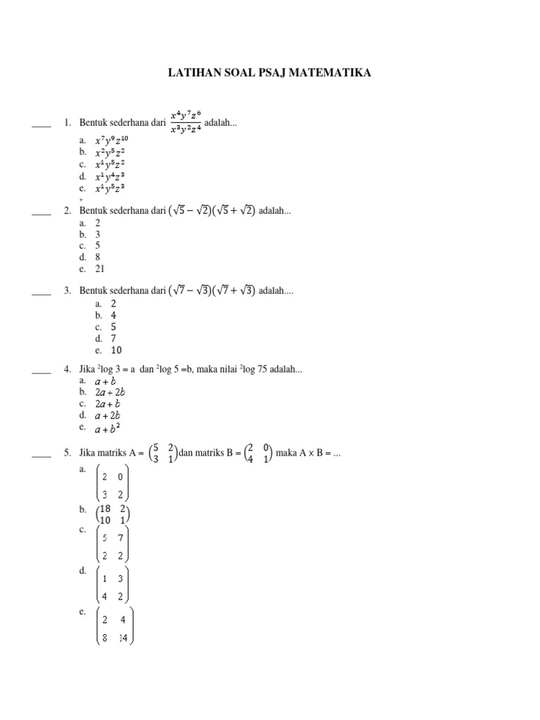 Terbaru Soal Latihan Psaj Matematika | PDF | Metode & Bahan Ajar