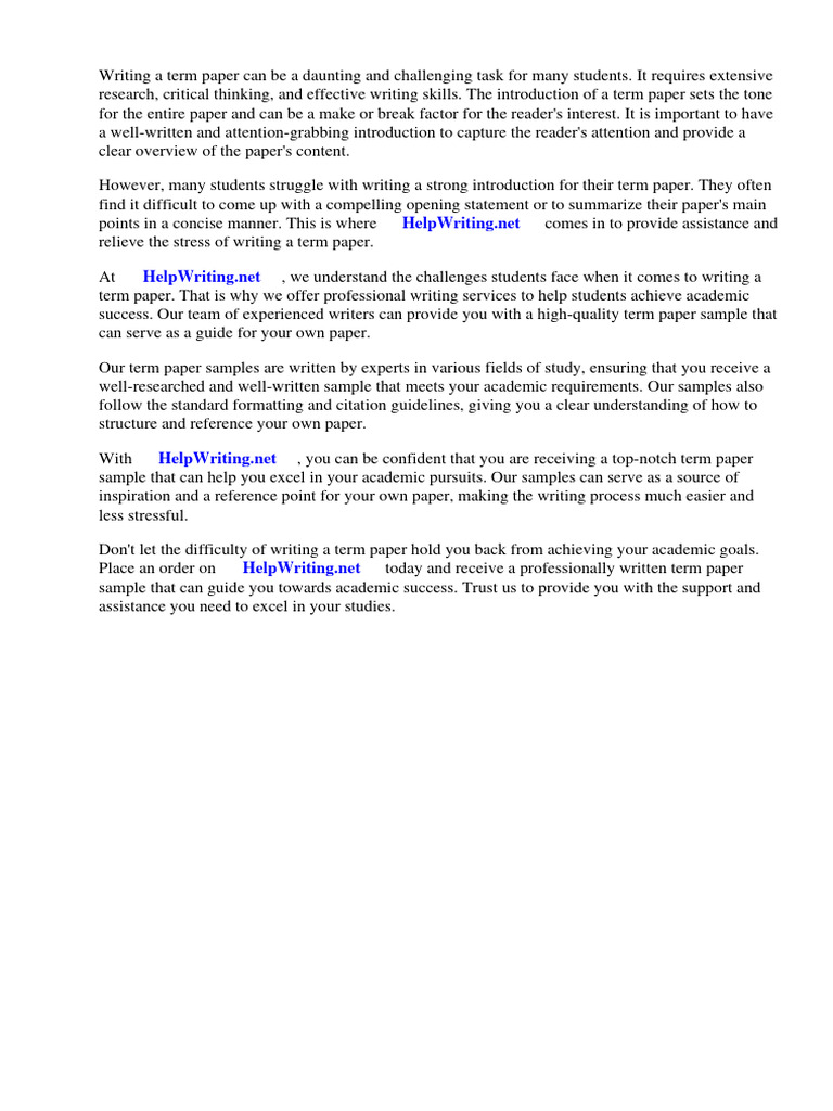 Introduction of A Term Paper Sample | PDF | Essays | Motivation