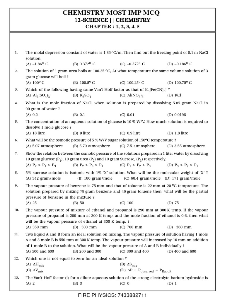 Chemistry Most IMP MCQ CH-1,2,3,4,5 | PDF | Sodium Hydroxide | Sodium