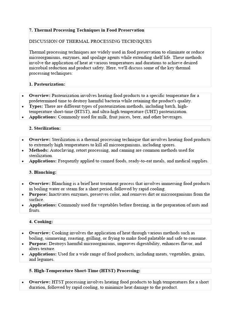 Thermal Processing Techniques in Food Preservation | PDF | Food ...