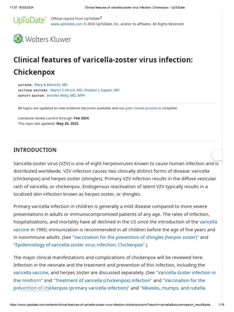 Clinical Features of Varicella-Zoster Virus Infection - Chickenpox ...