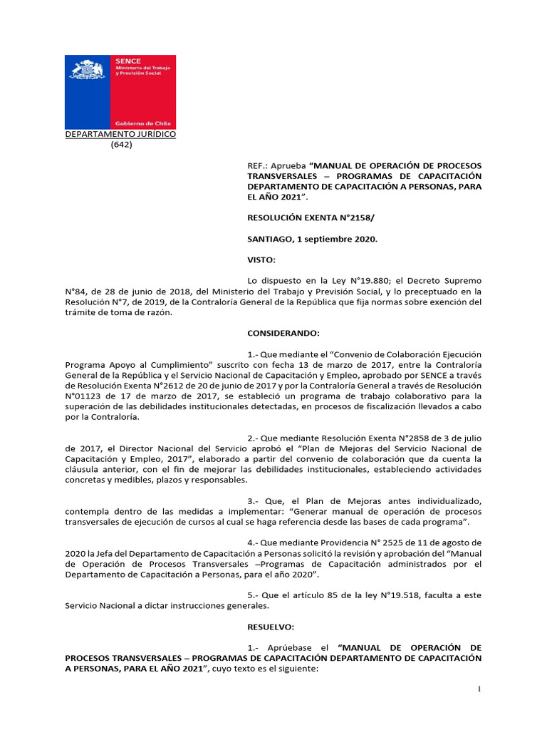 R.E. 2158 de 01-09-2020 Manual de Procesos Transversales 2021 | PDF ...