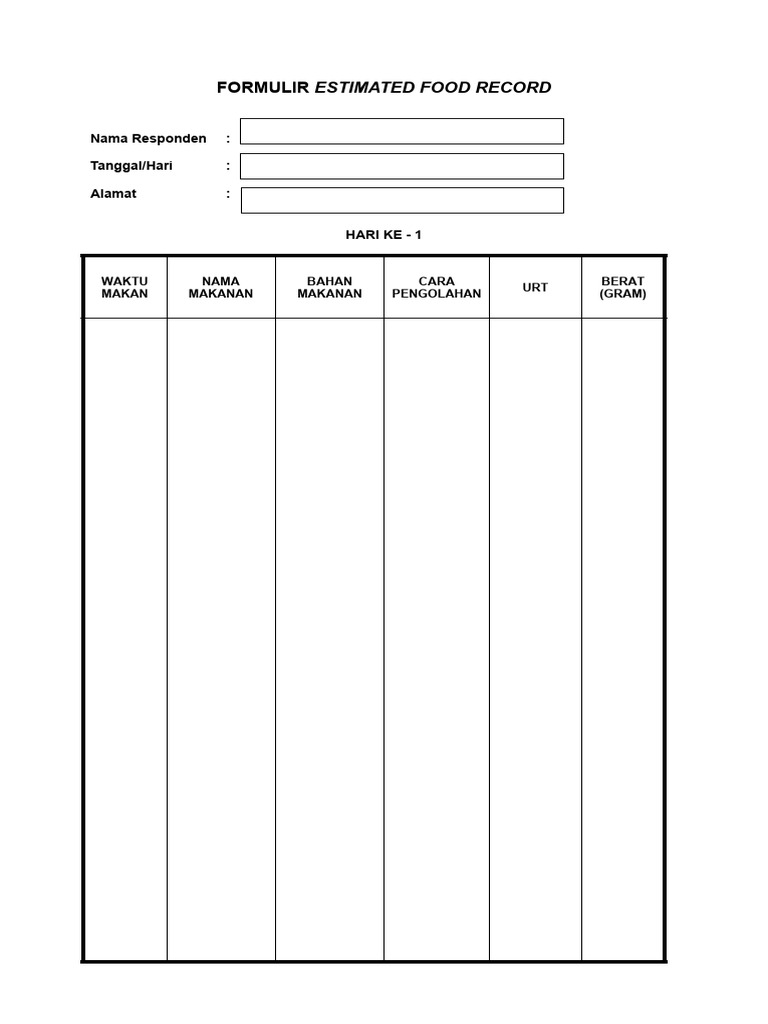 Formulir Catatan Makanan Harian | PDF