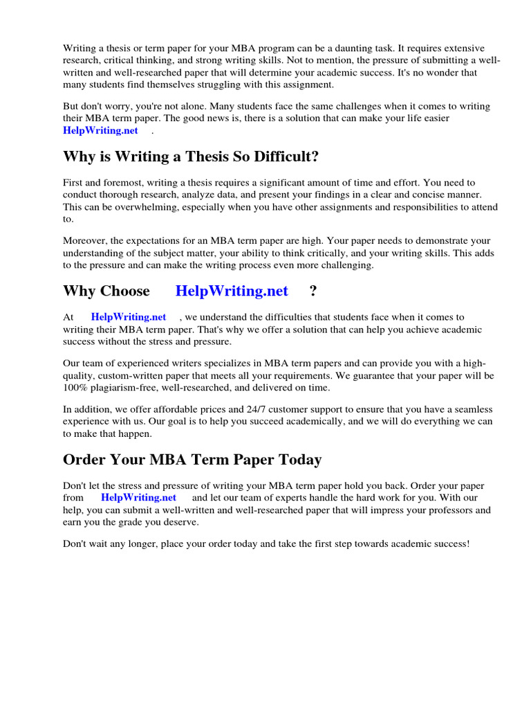 Mba Term Paper Sample | PDF | Apa Style | Banks