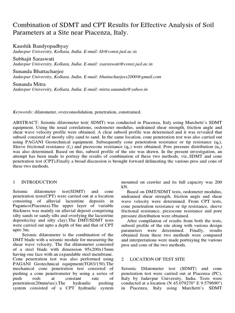 Combination of SDMT and CPT Results For Effective Analysis of Soil ...