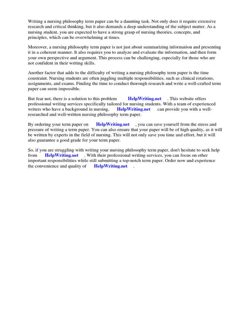 Nursing Philosophy Term Paper | PDF | Nursing | Psychotherapy