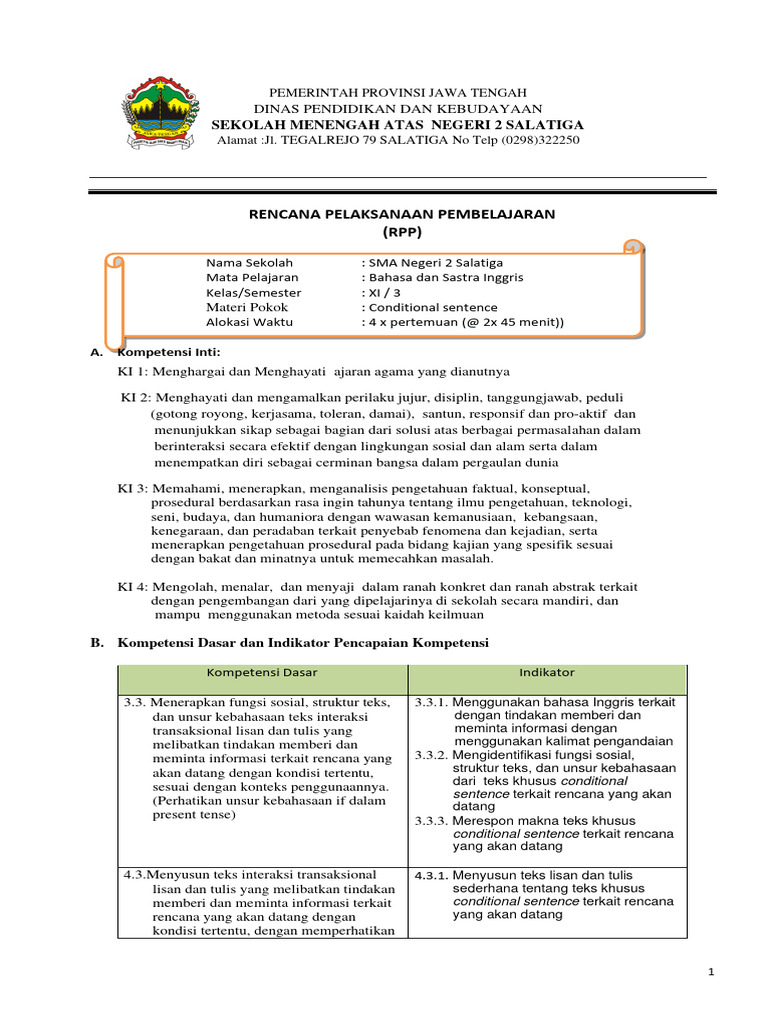 RPP Conditional Sentence | PDF