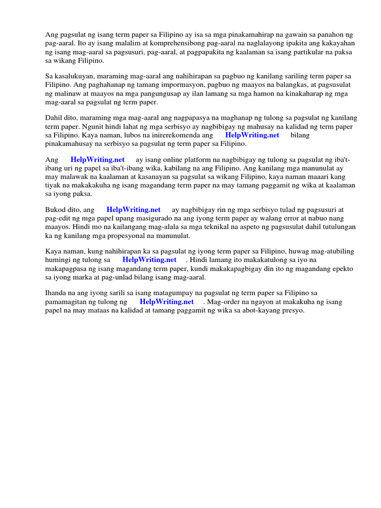 Mga Halimbawa NG Term Paper Sa Filipino | PDF