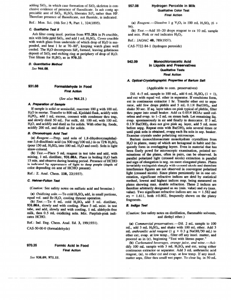 AOAC Method Formaldehyde in Food | PDF
