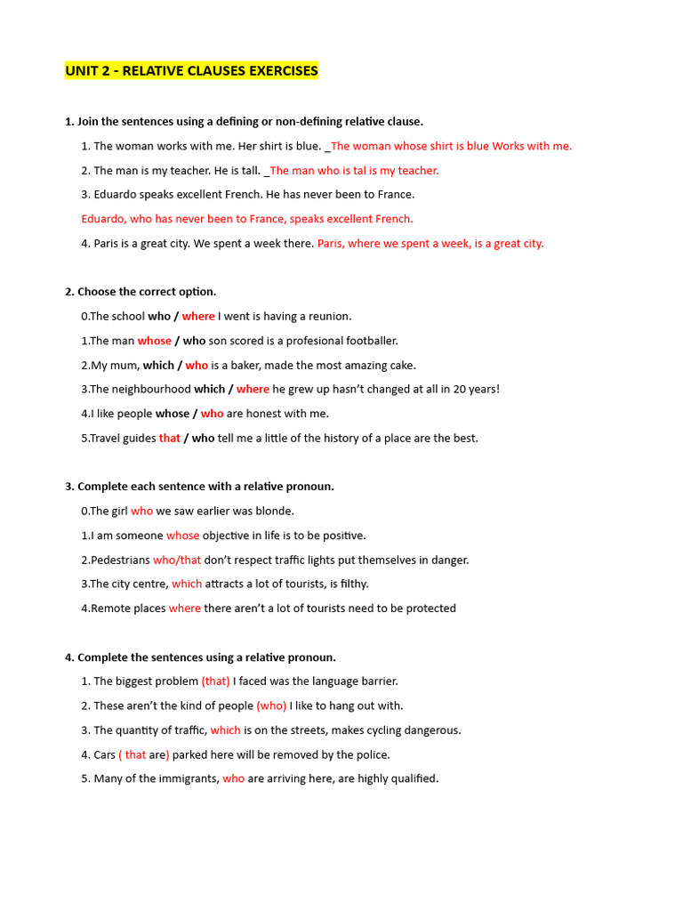 Relative Clauses Exercises - Ak | PDF