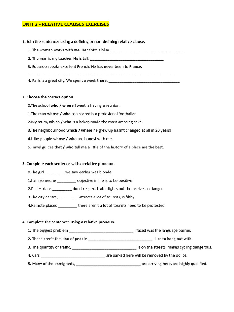 Relative Clauses Exercises | PDF