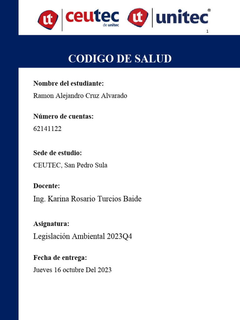 Codigo de Salud | Descargar gratis PDF | Bienestar | Seguridad y salud ...