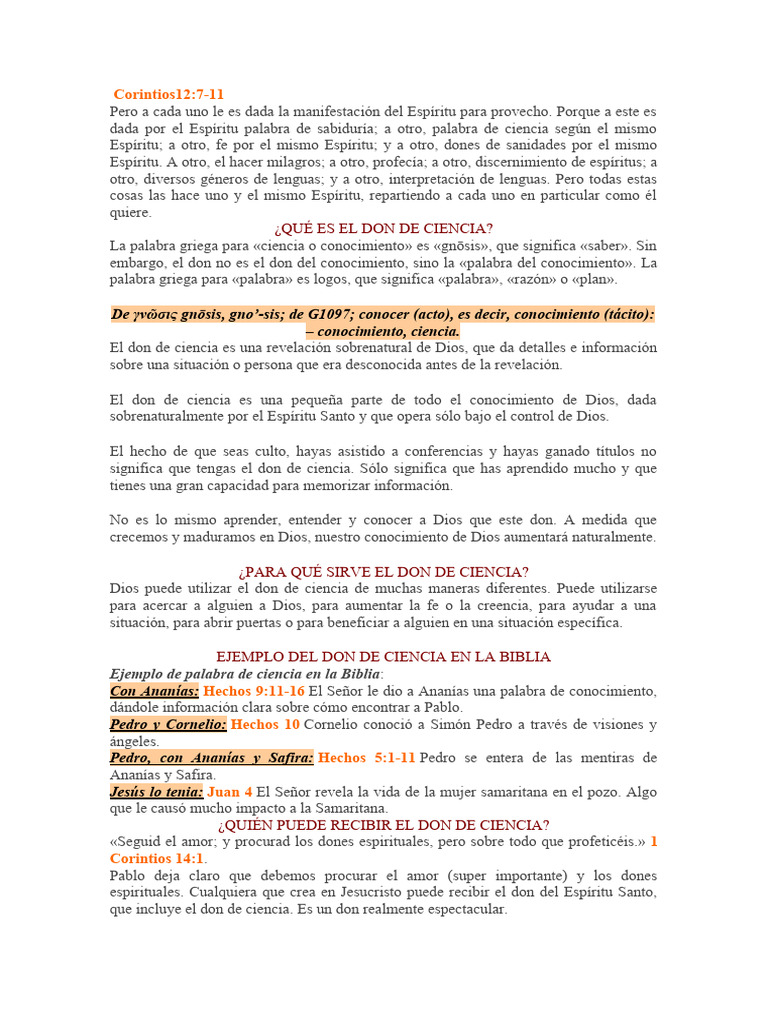 don de CIENCIA | PDF | Biblia | Conocimiento