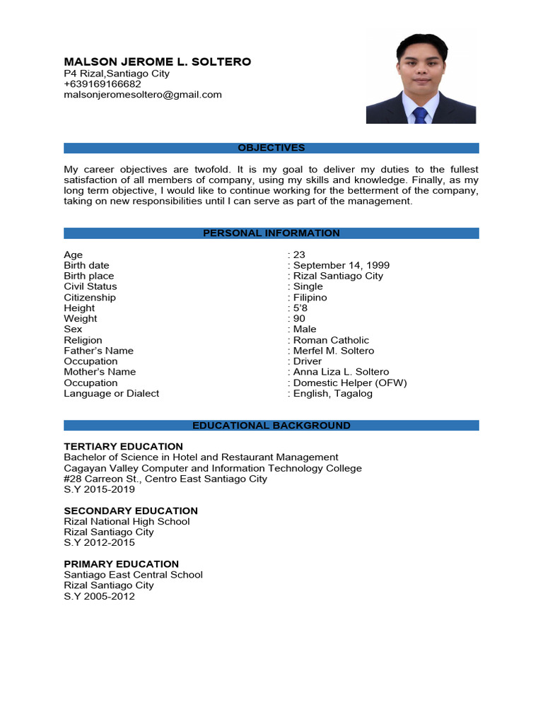 Resume of Malson Jerome Soltero | PDF