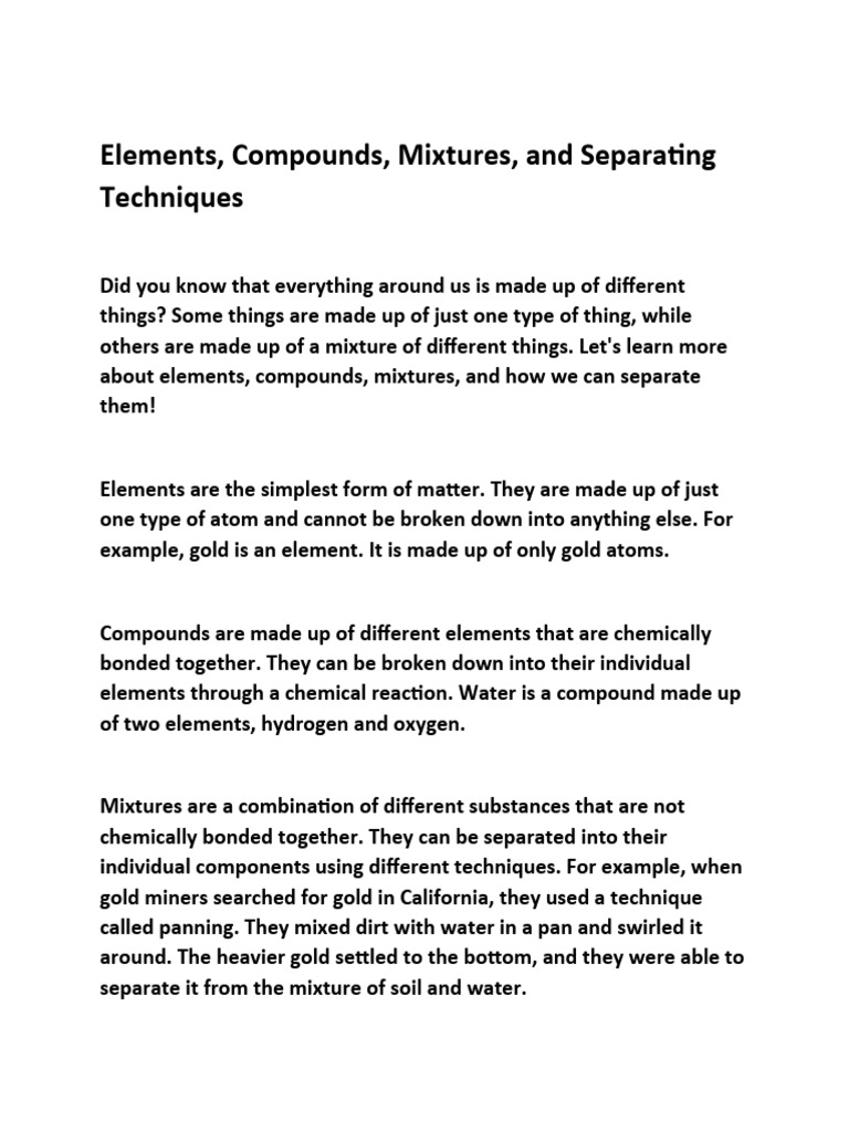 Elements Compounds and Mixtures - Schoology | PDF | Chemical Substances ...