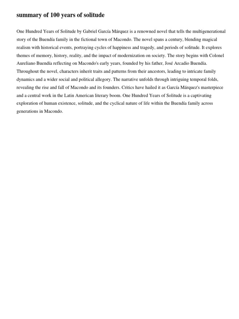 Summary of 100 Years of Solitude | PDF