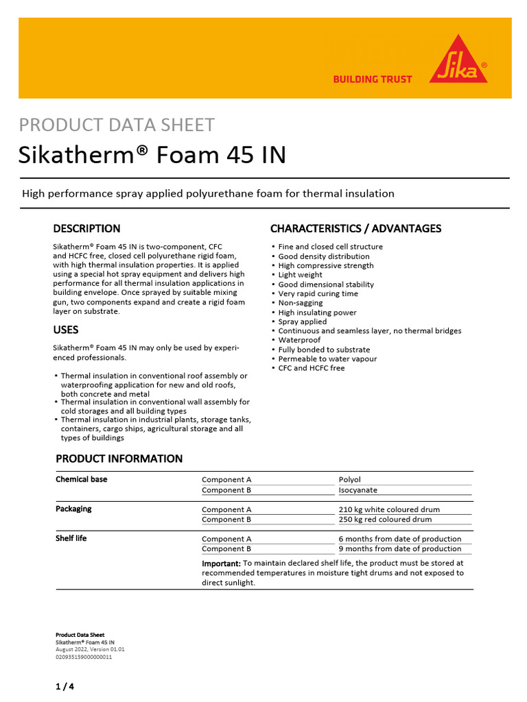 Sikatherm Foam 45in | PDF | Polyurethane | Polystyrene