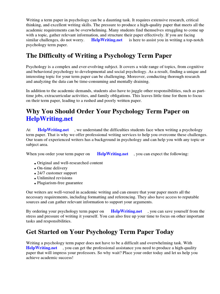 Psychology Term Paper Ideas | PDF | Psychology | Essays