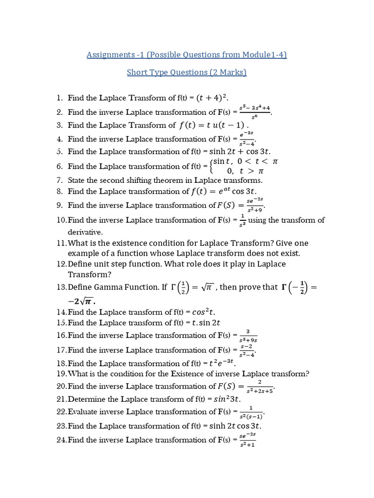 Assignments-1 | PDF | Laplace Transform | Harmonic Analysis