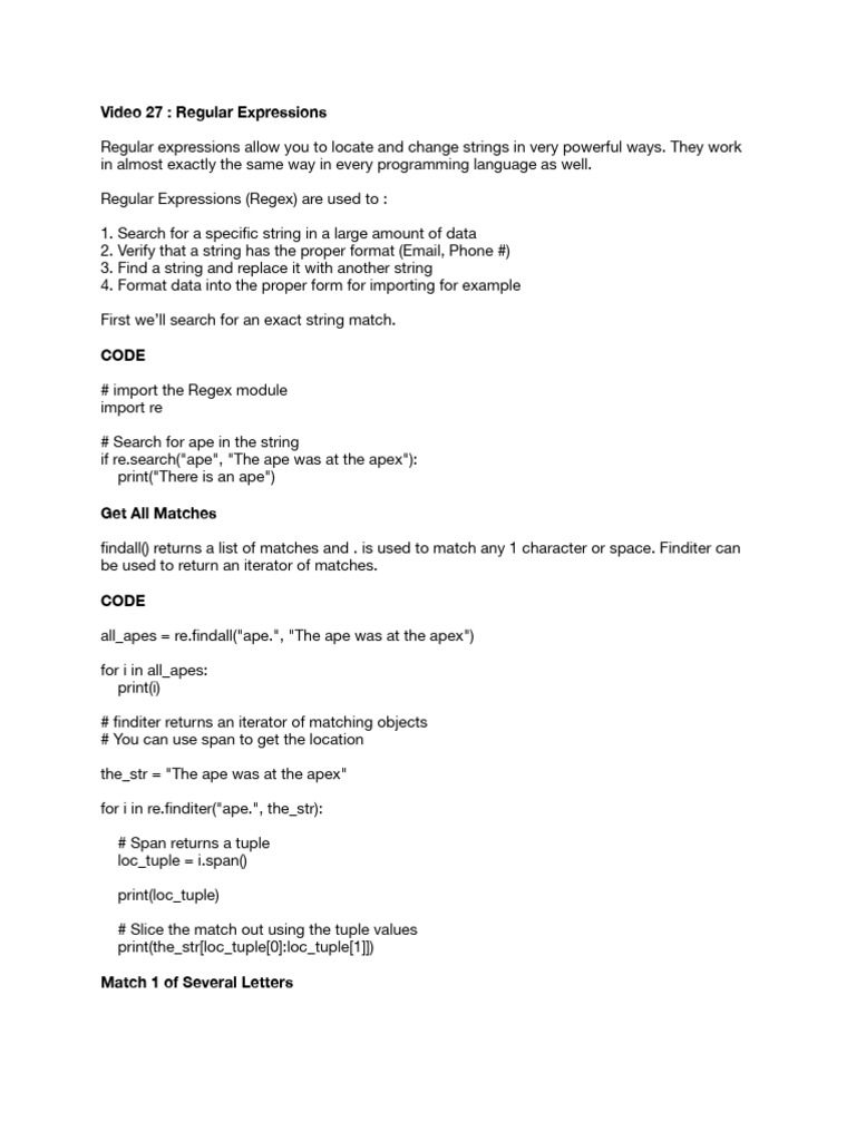 Python Tutorial 27 | Download Free PDF | Regular Expression | Computer Programming
