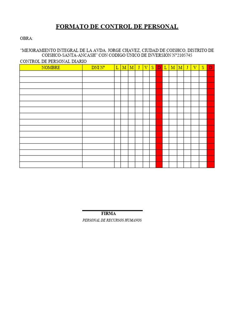 Formato Control de Personal OK | PDF