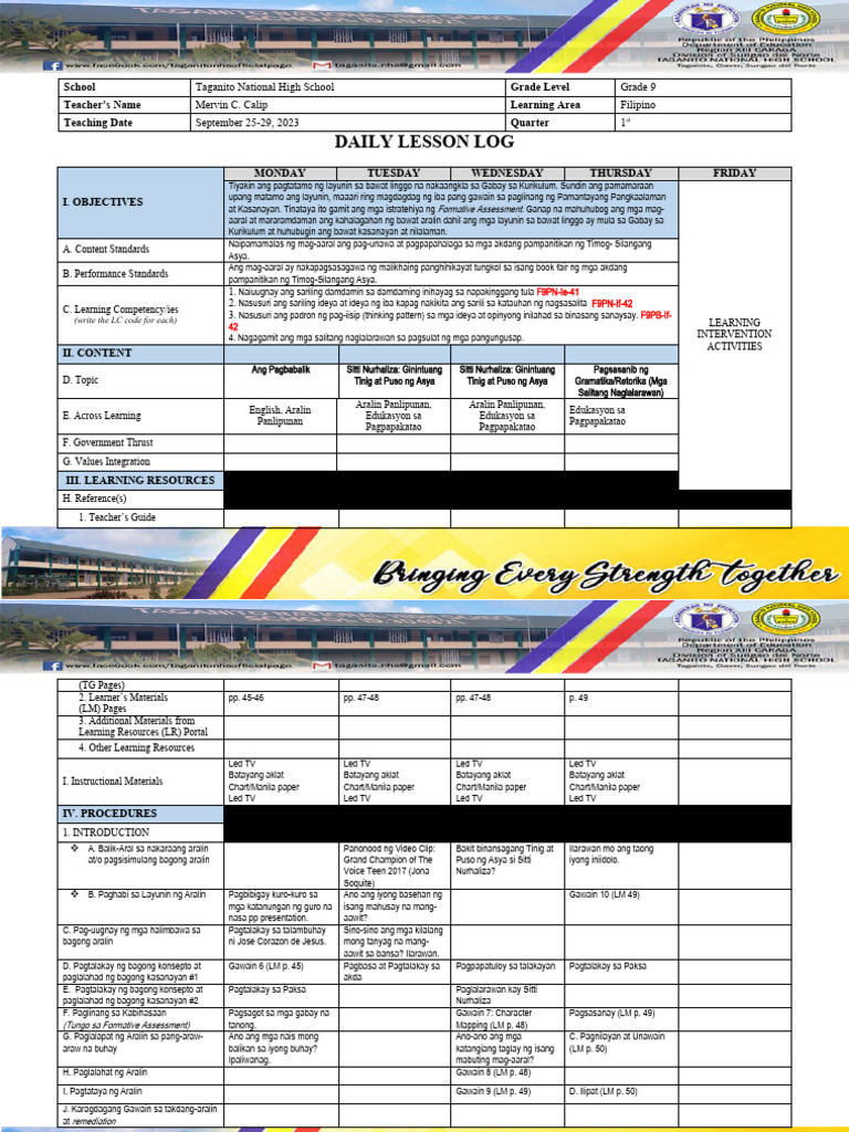 TNHS-Lesson-Log Week 4 | PDF