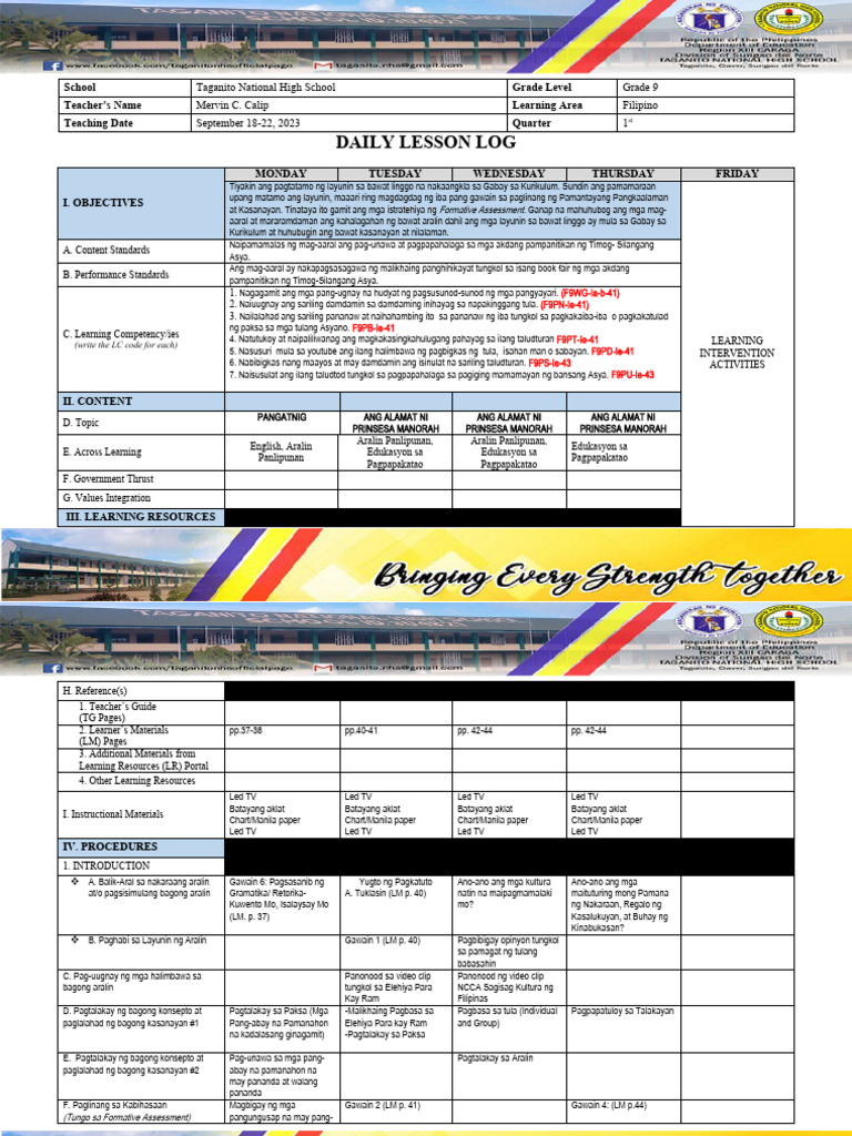 TNHS-Lesson-Log Week 3 | PDF