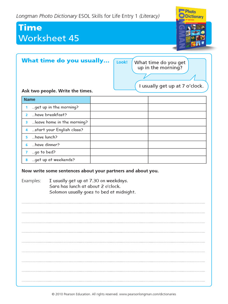 ESOL Time-Telling Worksheet | PDF