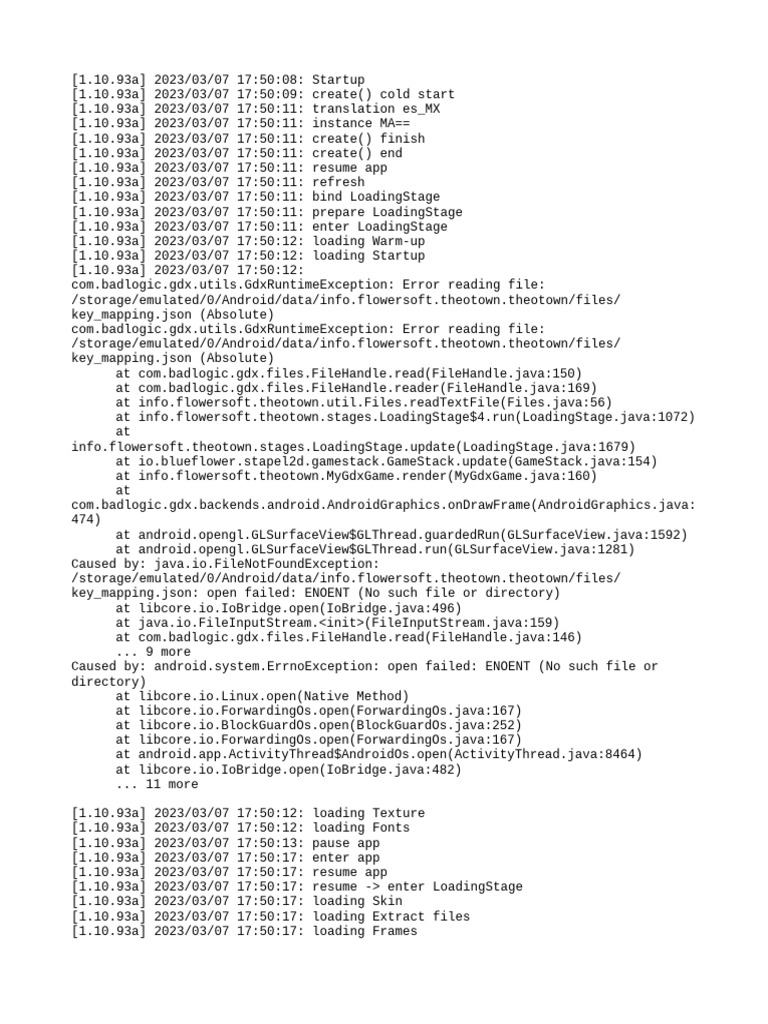 App Startup Error Log Analysis | PDF | Computing Platforms | Operating System Technology
